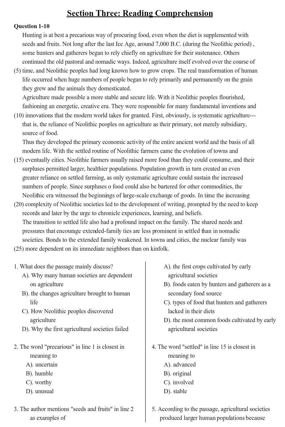 Section Three: Reading Comprehension | StudyX