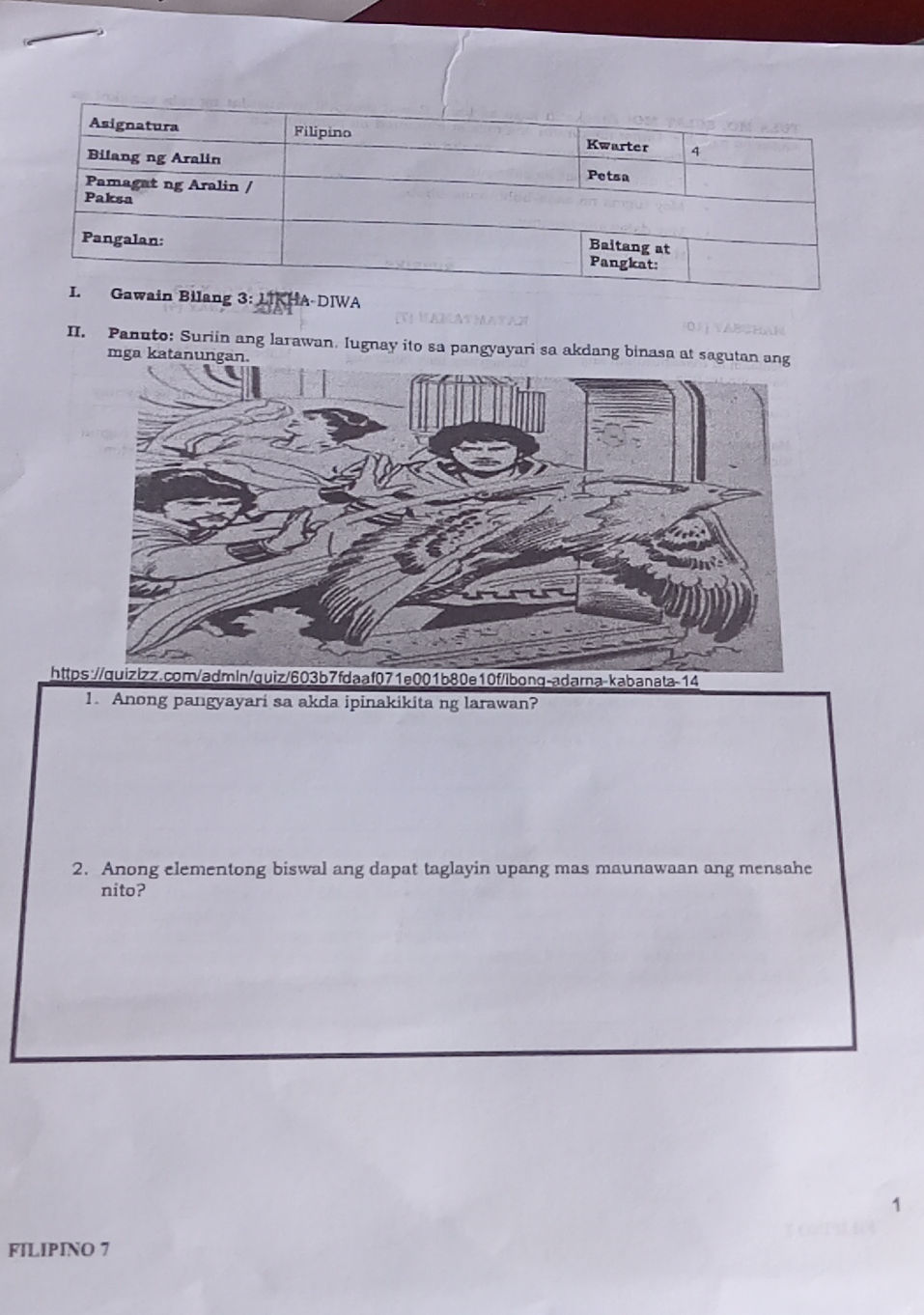 II. Panuto: Suriin ang larawan. Iugnay ito | StudyX
