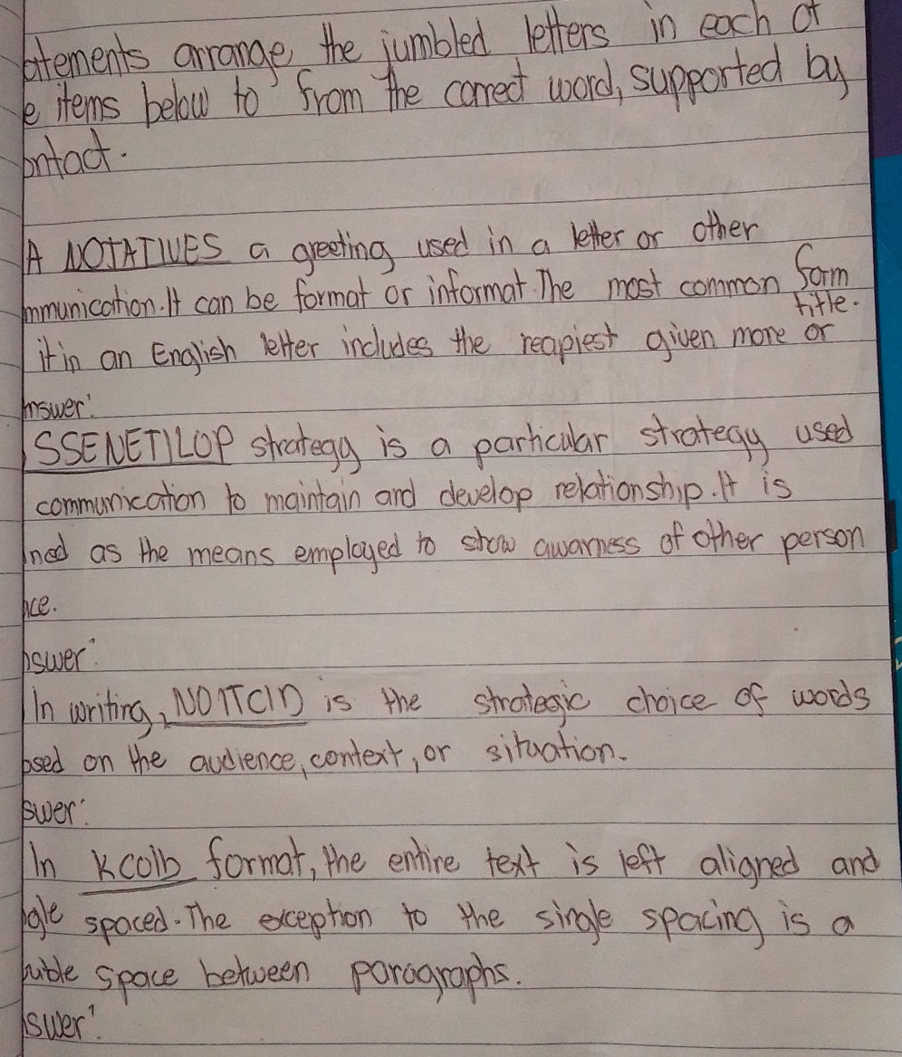 Statements arrange the jumbled letters in | StudyX