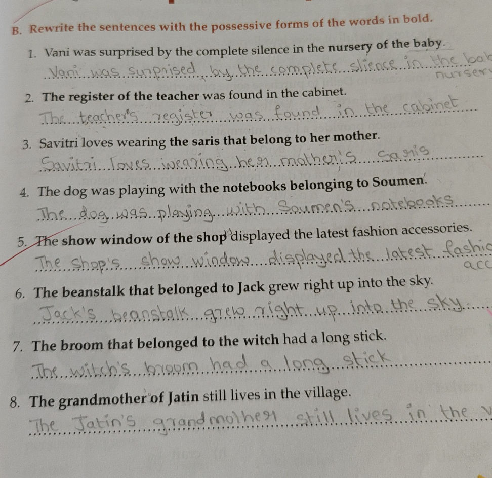 B. Rewrite the sentences with the possessive | StudyX