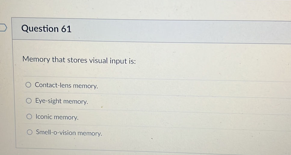 Question 61 Memory that stores visual input | StudyX