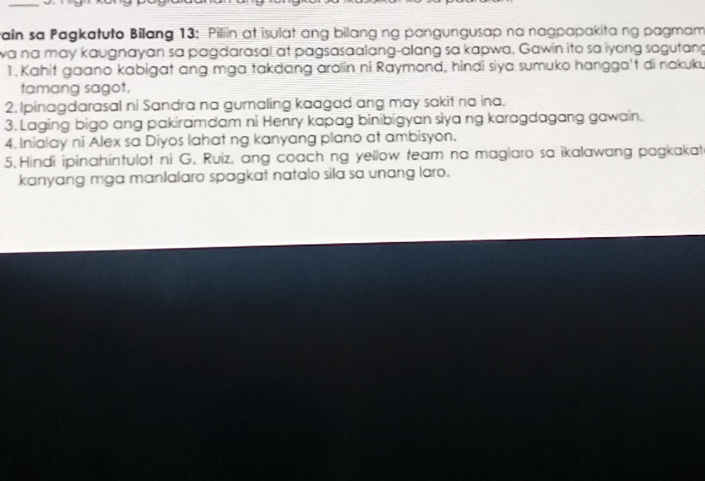 ain sa Pagkatuto Bilang 13: Piliin at isulat | StudyX
