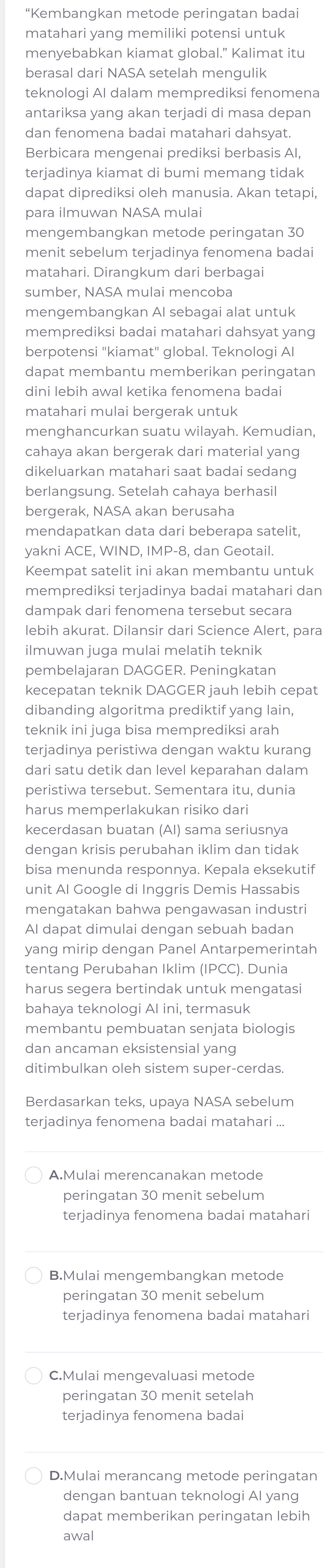 Berdasarkan teks, upaya NASA sebelum | StudyX