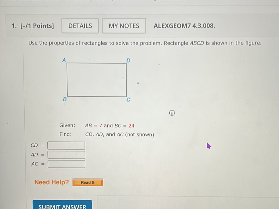 Use the properties of rectangles to solve | StudyX