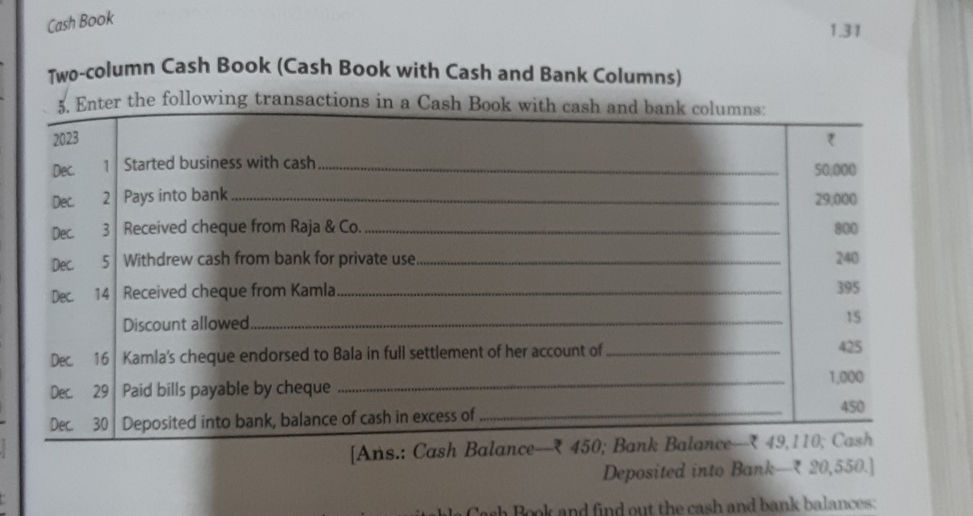Enter the following transactions in a Cash | StudyX