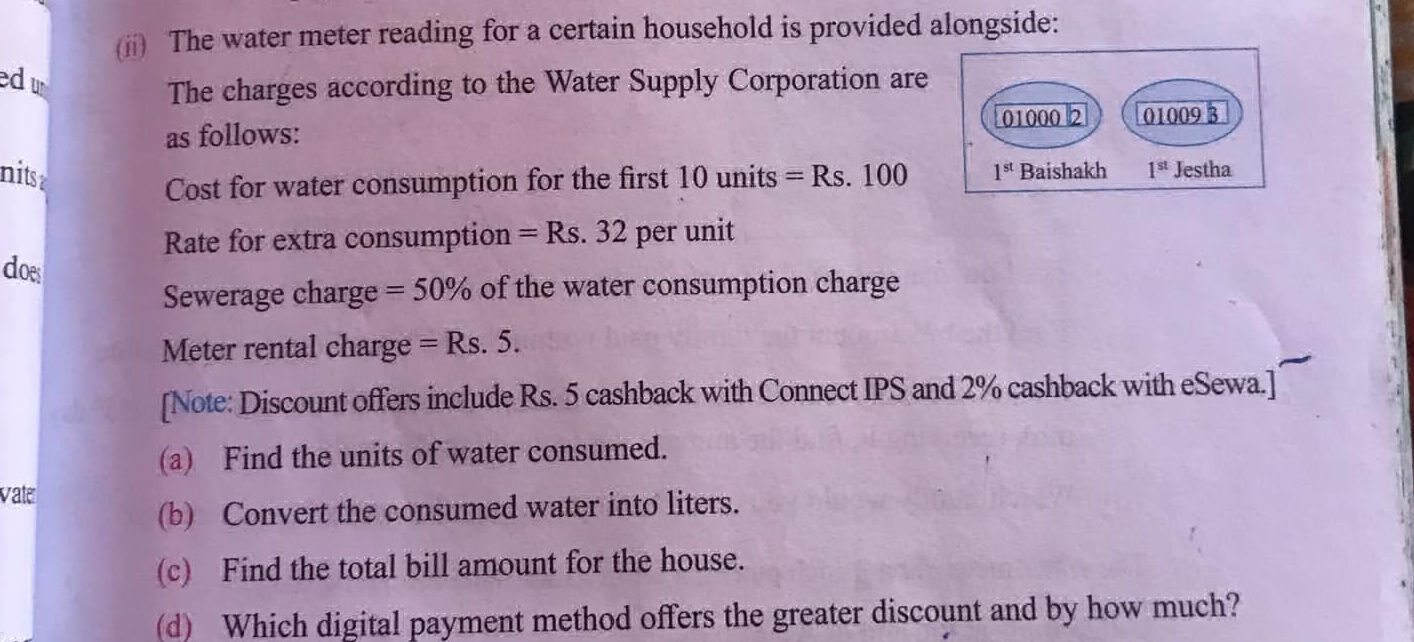 (ii) The water meter reading for a certain | StudyX