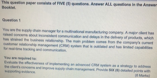 This question paper consists of FIVE (5) | StudyX