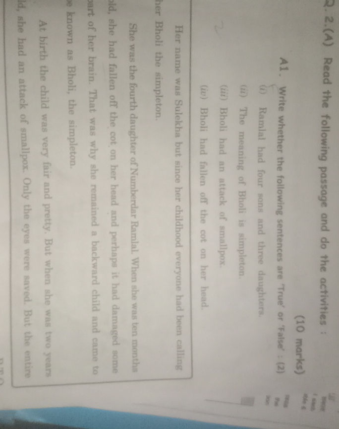 A1. Write whether the following sentences | StudyX