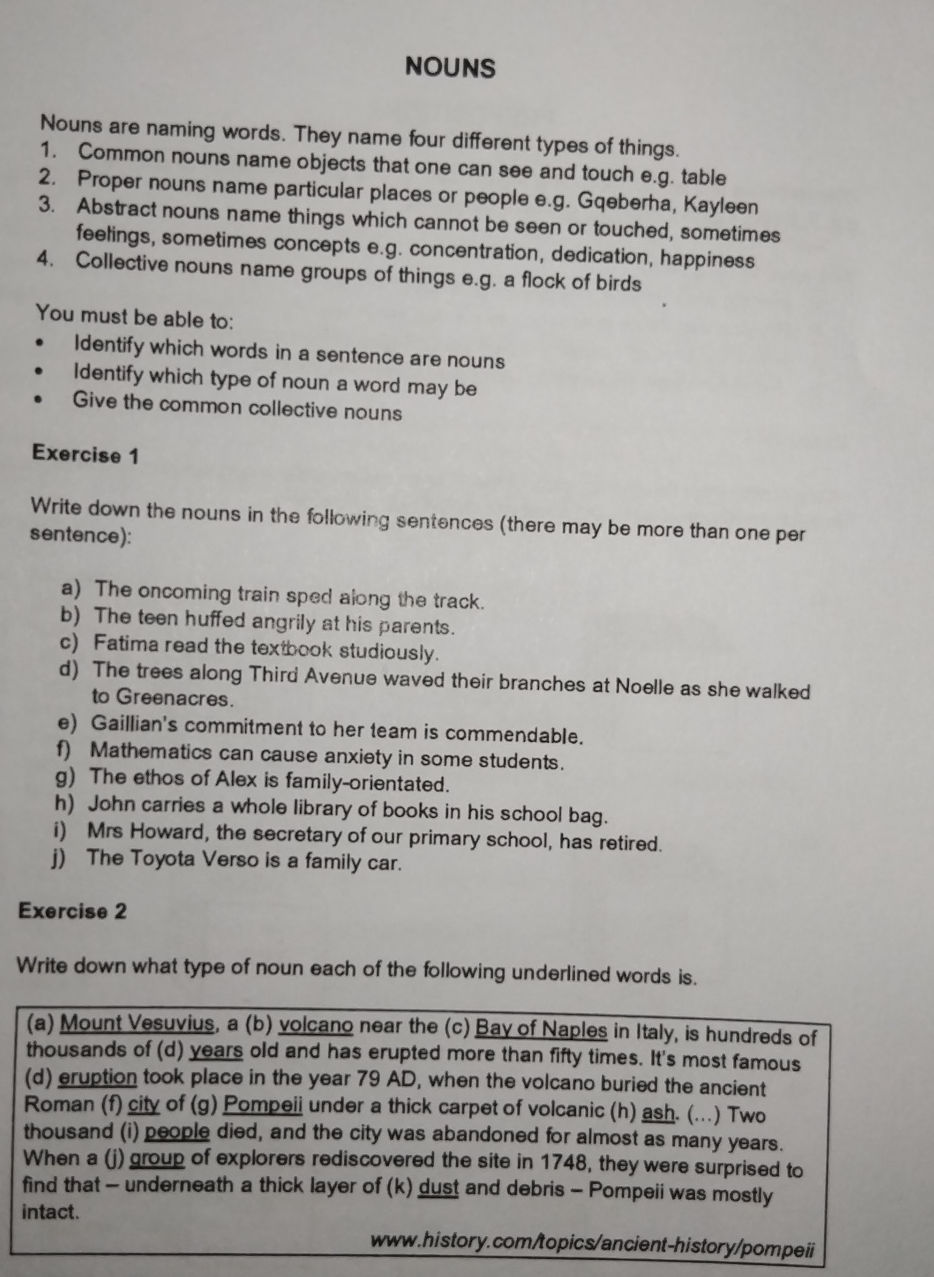 NOUNS Nouns are naming words. They name | StudyX