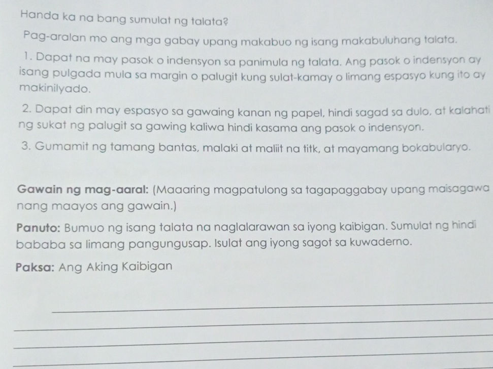 Handa ka na bang sumulat ng talata? | StudyX