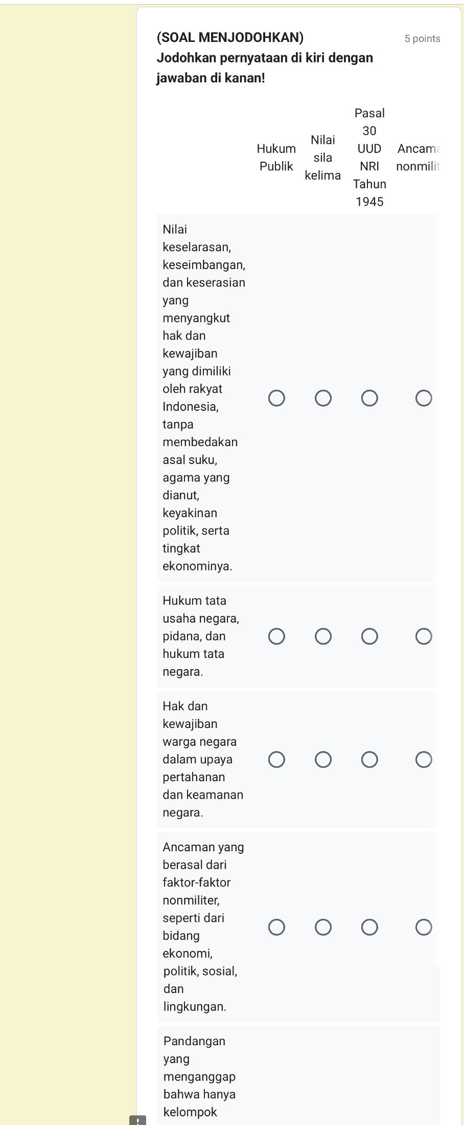 (SOAL MENJODOHKAN) Jodohkan pernyataan di | StudyX