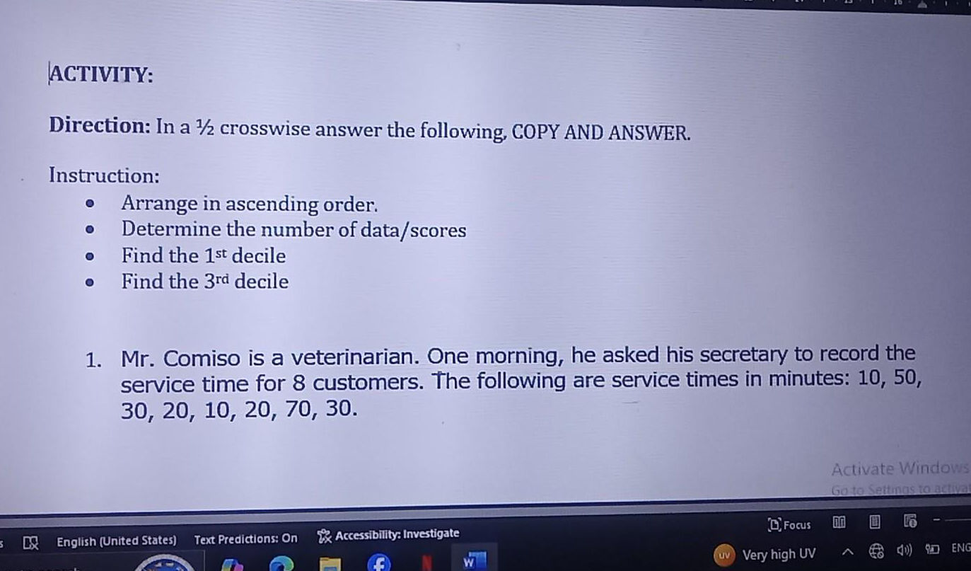 ACTIVITY: Direction: In a 1/2 crosswise | StudyX