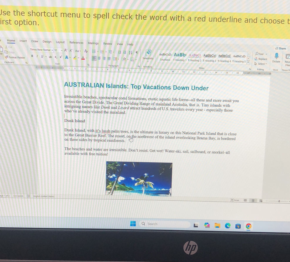 Use the shortcut menu to spell check the | StudyX
