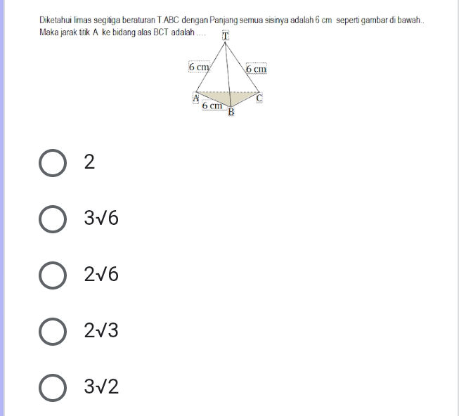 Diketahui limas segitiga beraturan T.ABC | StudyX