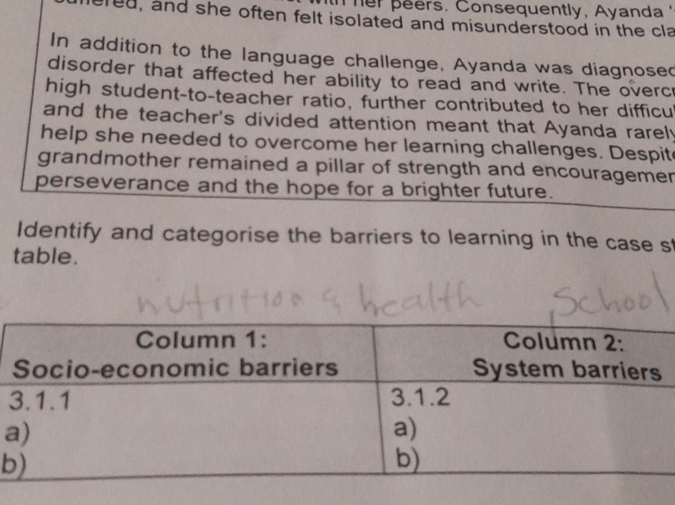 Identify and categorise the barriers to | StudyX