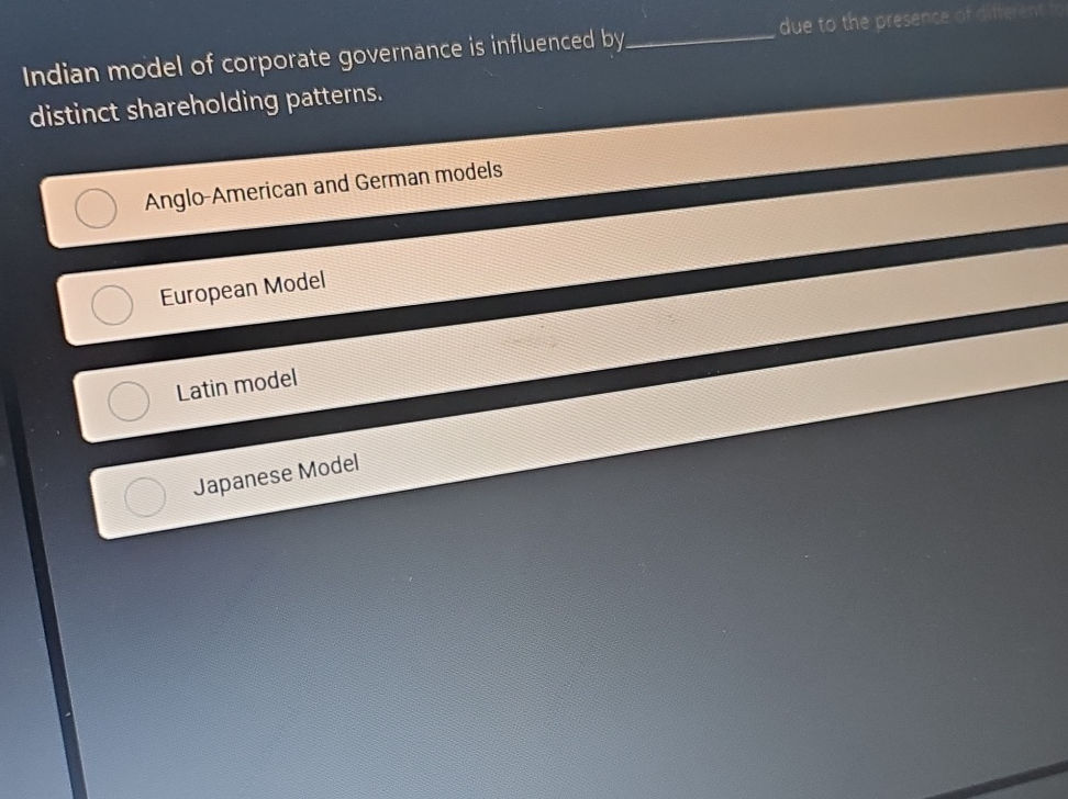 Indian model of corporate governance is | StudyX