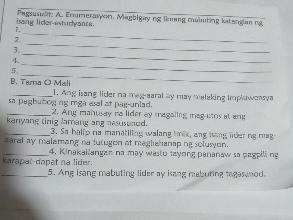 Pagsusulit: A. Enumerasyon. Magbigay ng | StudyX