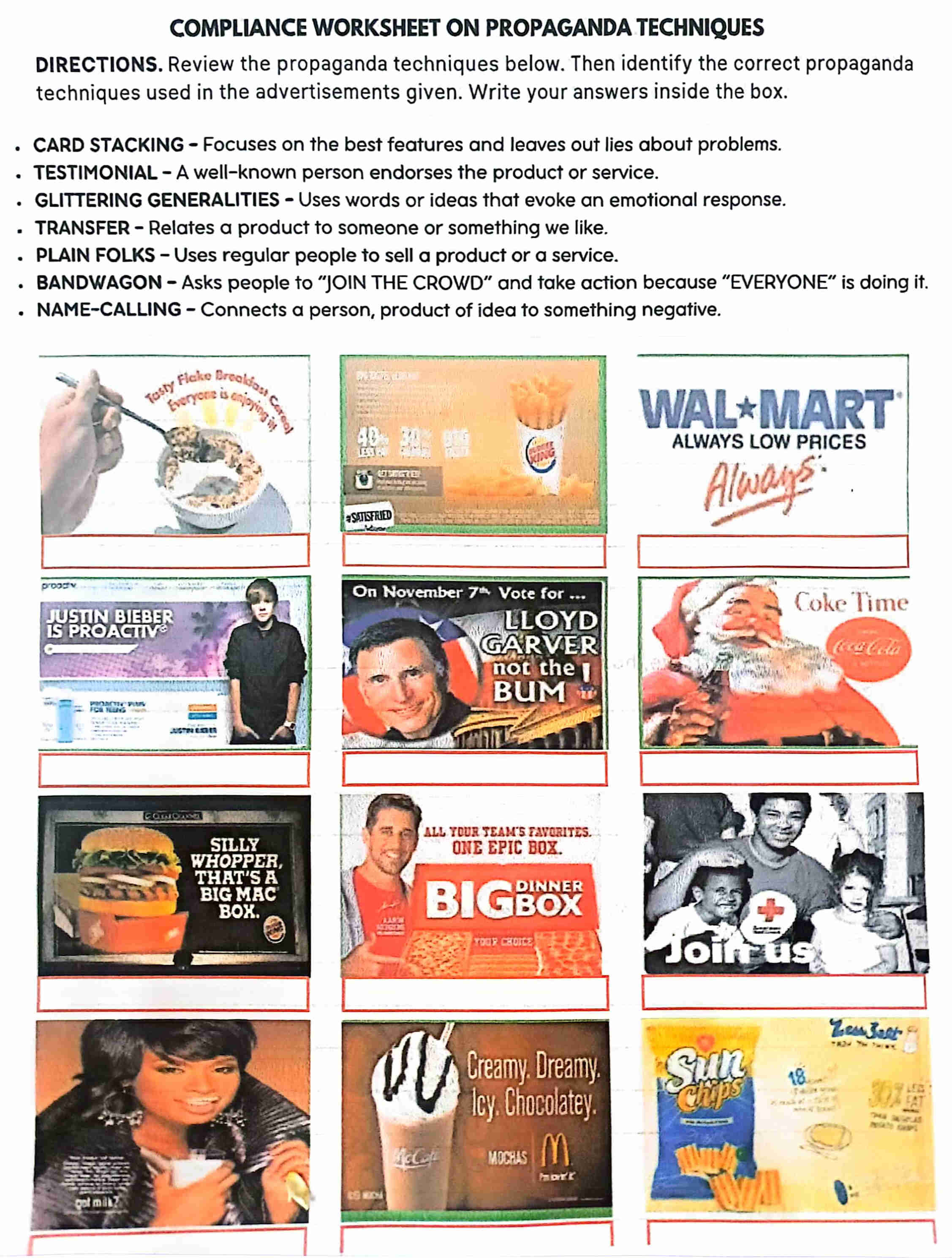 COMPLIANCE WORKSHEET ON PROPAGANDA | StudyX