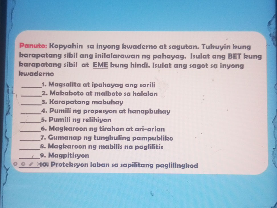 Panuto: Kopyahin sa inyong kwaderno at | StudyX