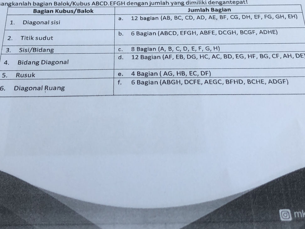 Sangkanlah bagian Balok/Kubus ABCD.EFGH | StudyX