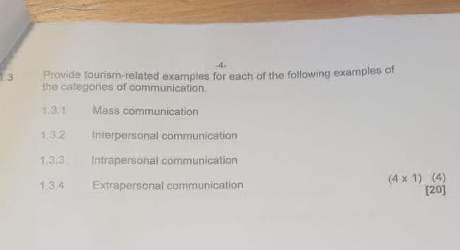 Provide tourism-related examples for each of | StudyX