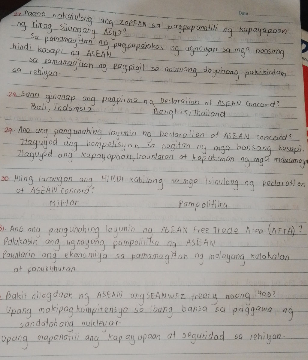 27. Paano nakatulong ang ZOPFAN sa | StudyX