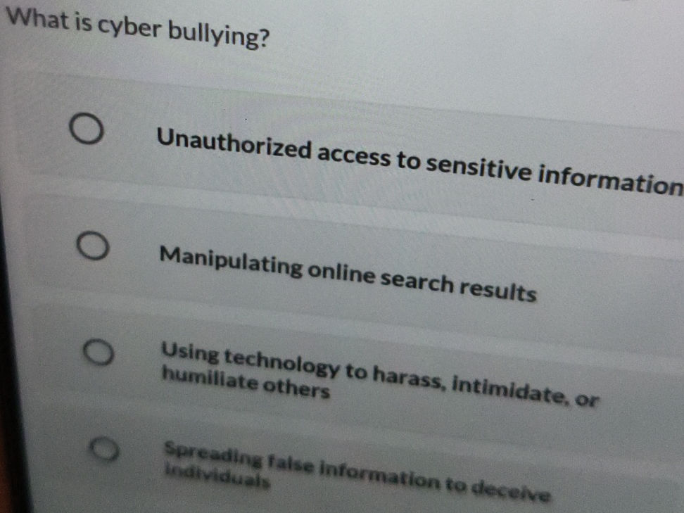 What is cyber bullying? Unauthorized access | StudyX