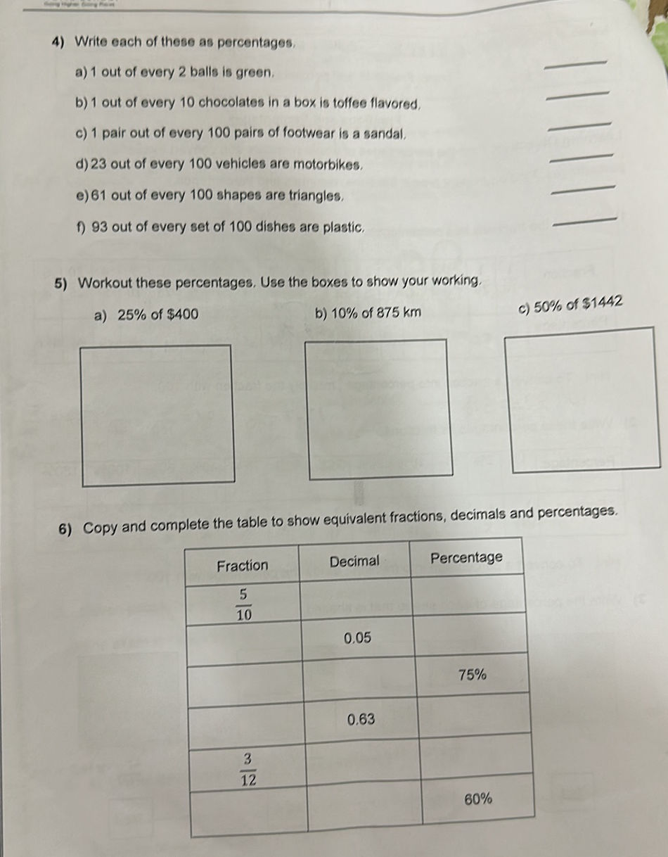 4) Write each of these as percentages. a) 1 | StudyX