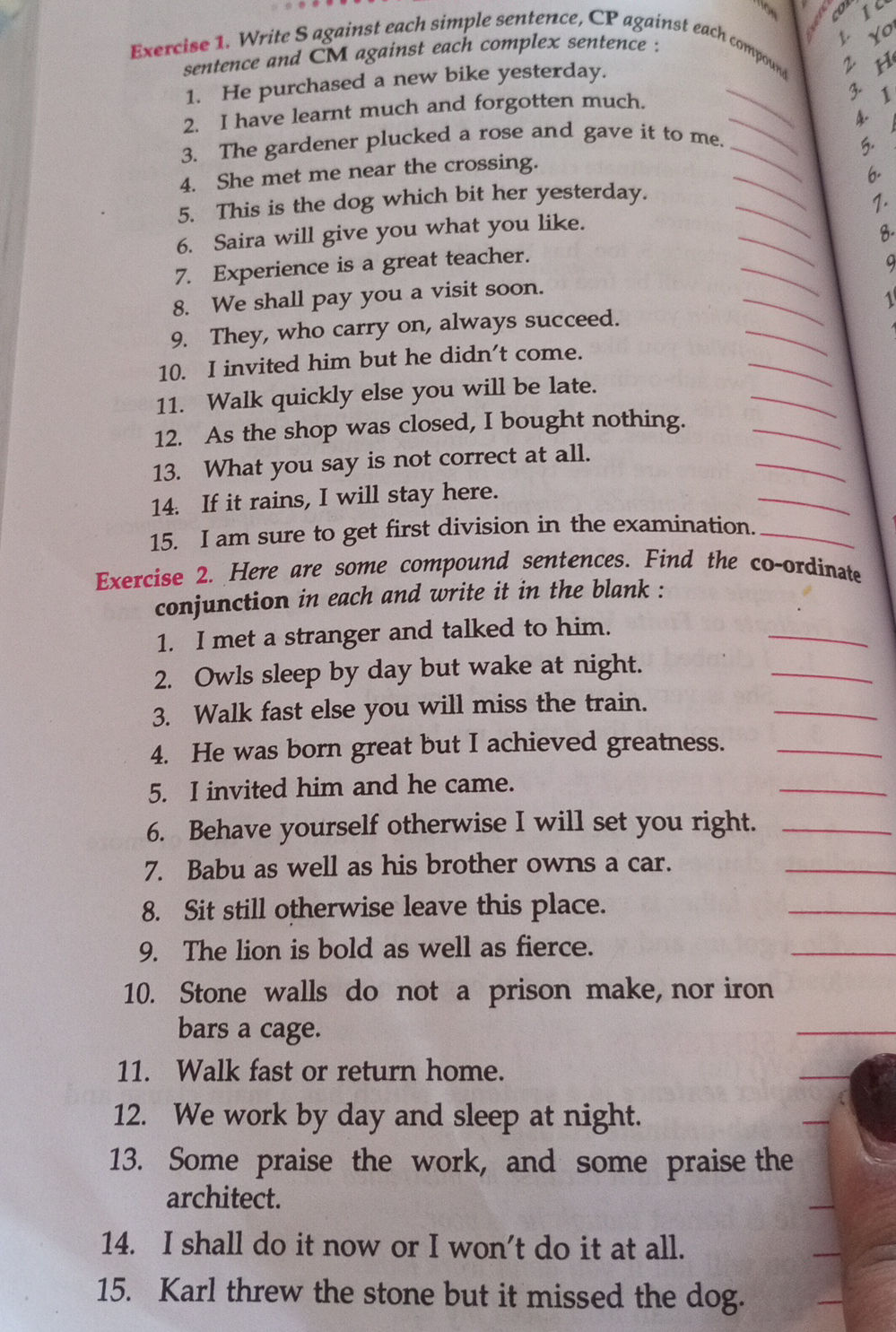 Exercise 1. Write S against each simple | StudyX