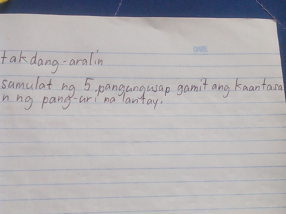 takdang-aralin samulat ng 5 pangungusap | StudyX