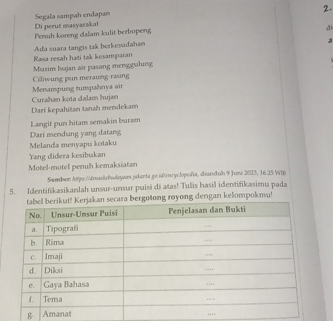 5. Identifikasikanlah unsur-unsur puisi di | StudyX