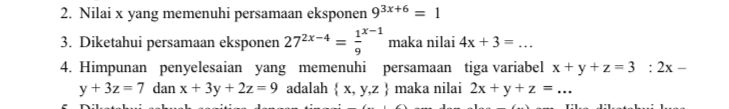 2. Nilai x yang memenuhi persamaan eksponen | StudyX
