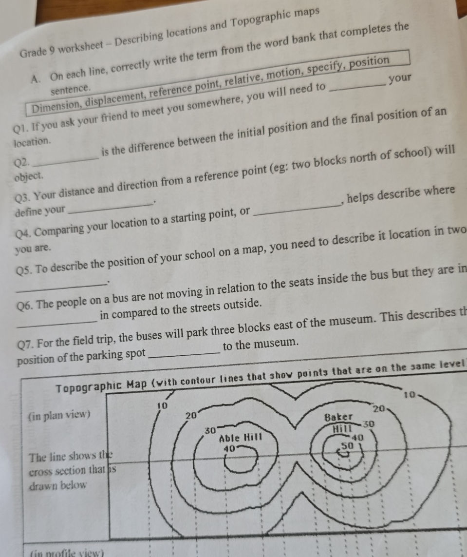 Grade 9 worksheet - Describing locations and | StudyX