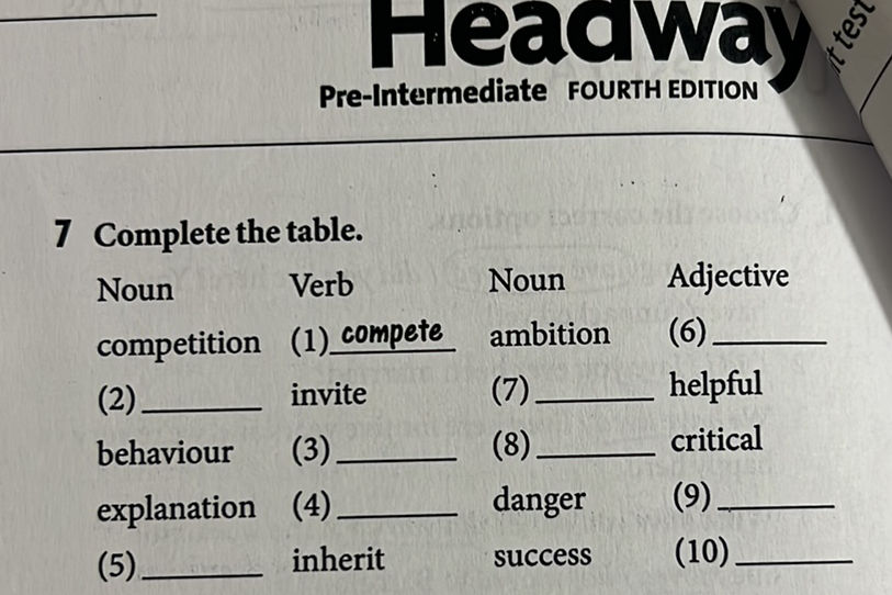 7 Complete the table. | Noun | Verb | StudyX