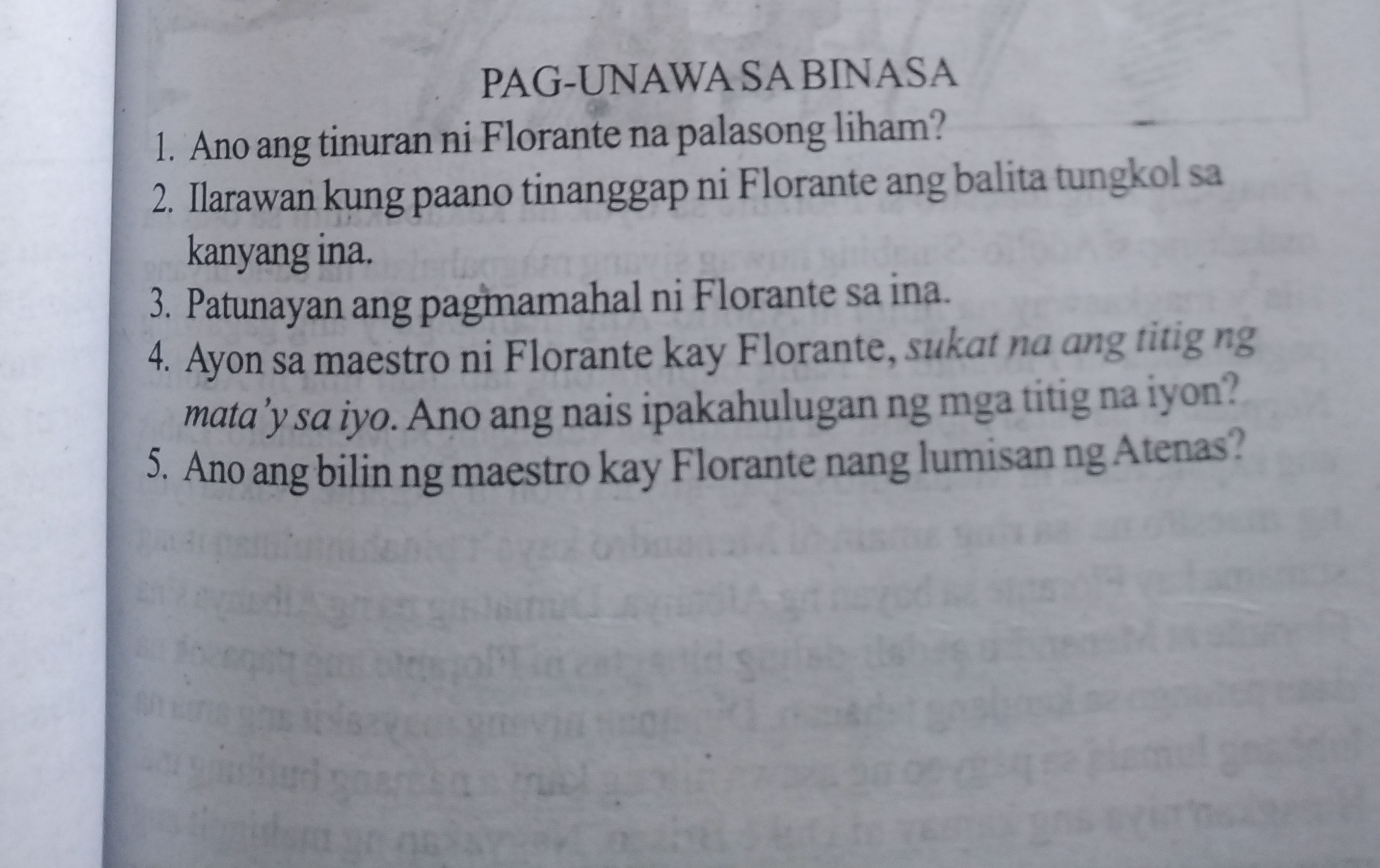 1. Ano ang tinuran ni Florante na palasong | StudyX