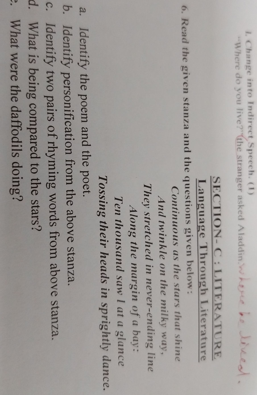 1. Change into Indirect Speech. (1) "Where | StudyX