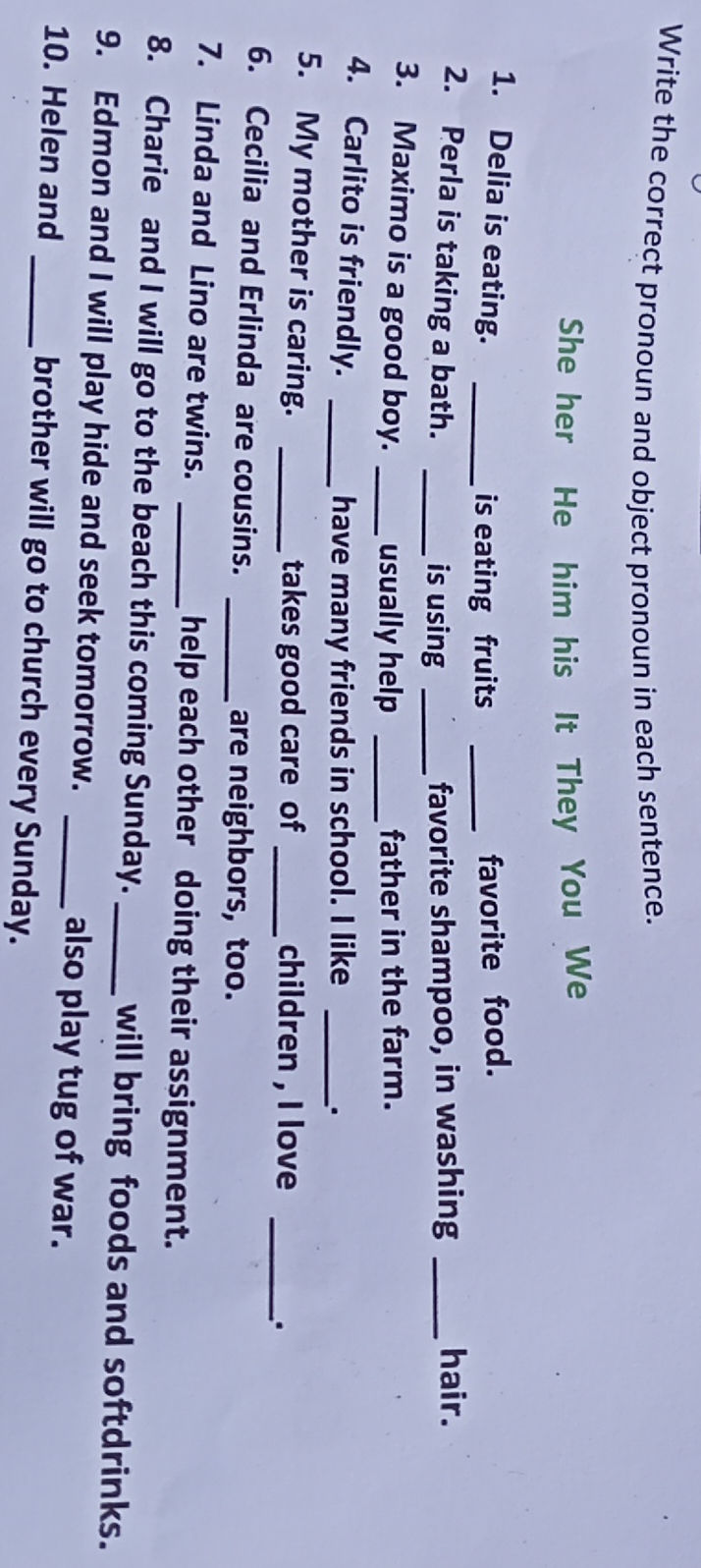 Write the correct pronoun and object pronoun | StudyX