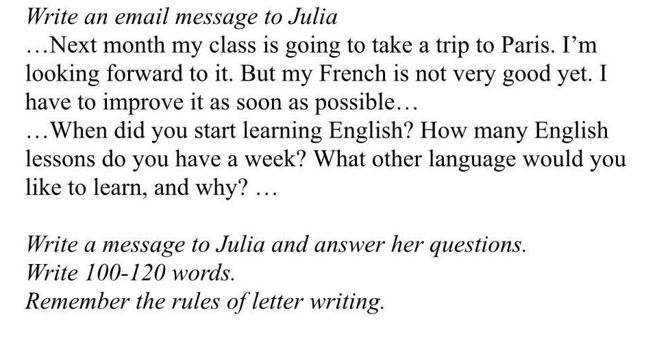 Write an email message to Julia ...Next