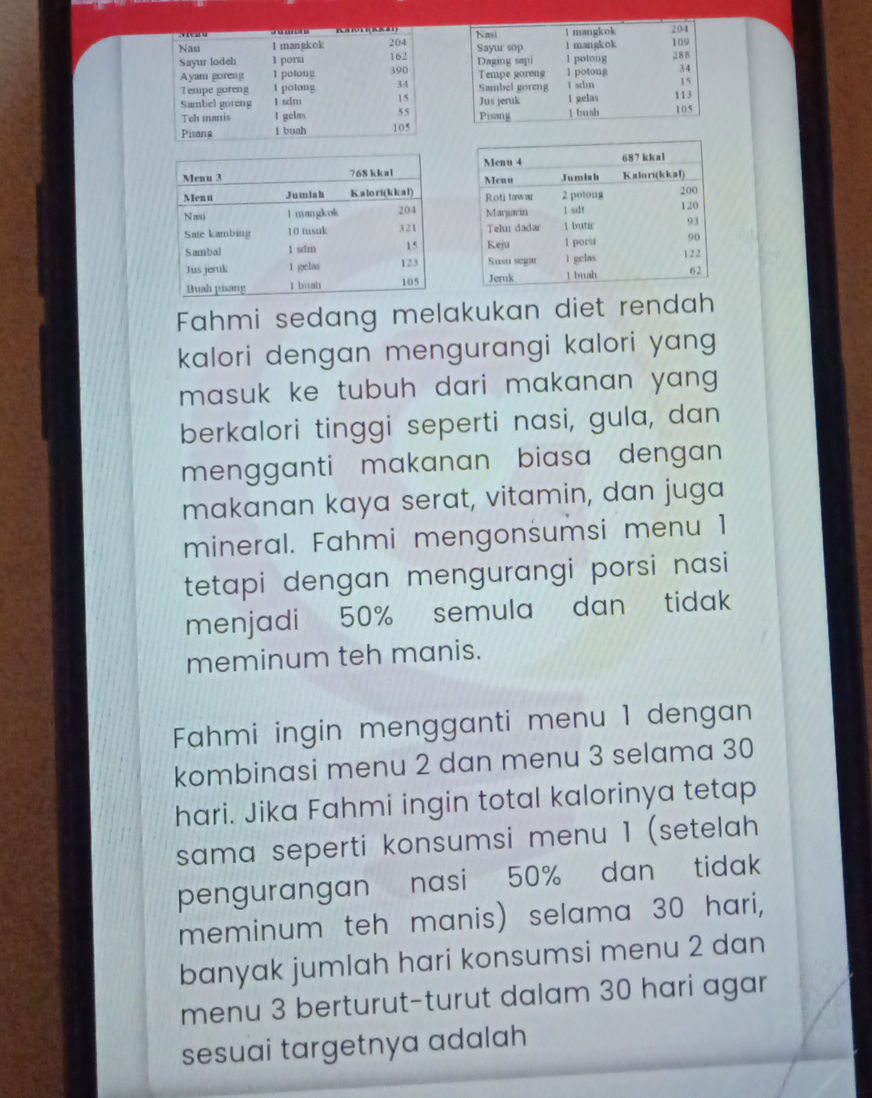 Here are the calorie information for each | StudyX