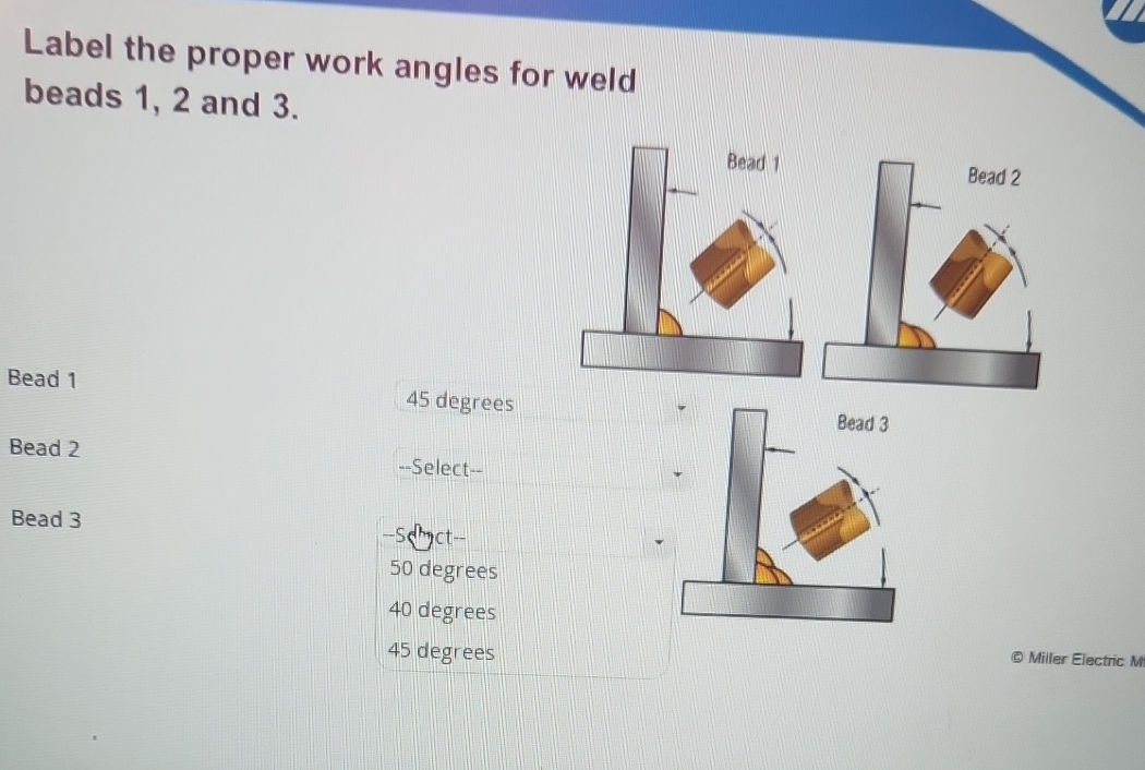 Label the proper work angles for weld beads | StudyX