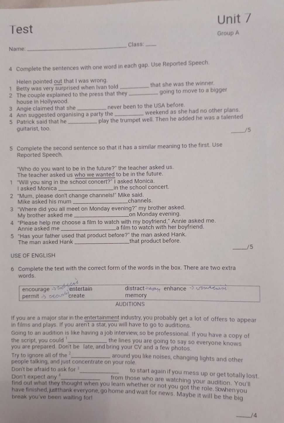 4 Complete the sentences with one word in | StudyX