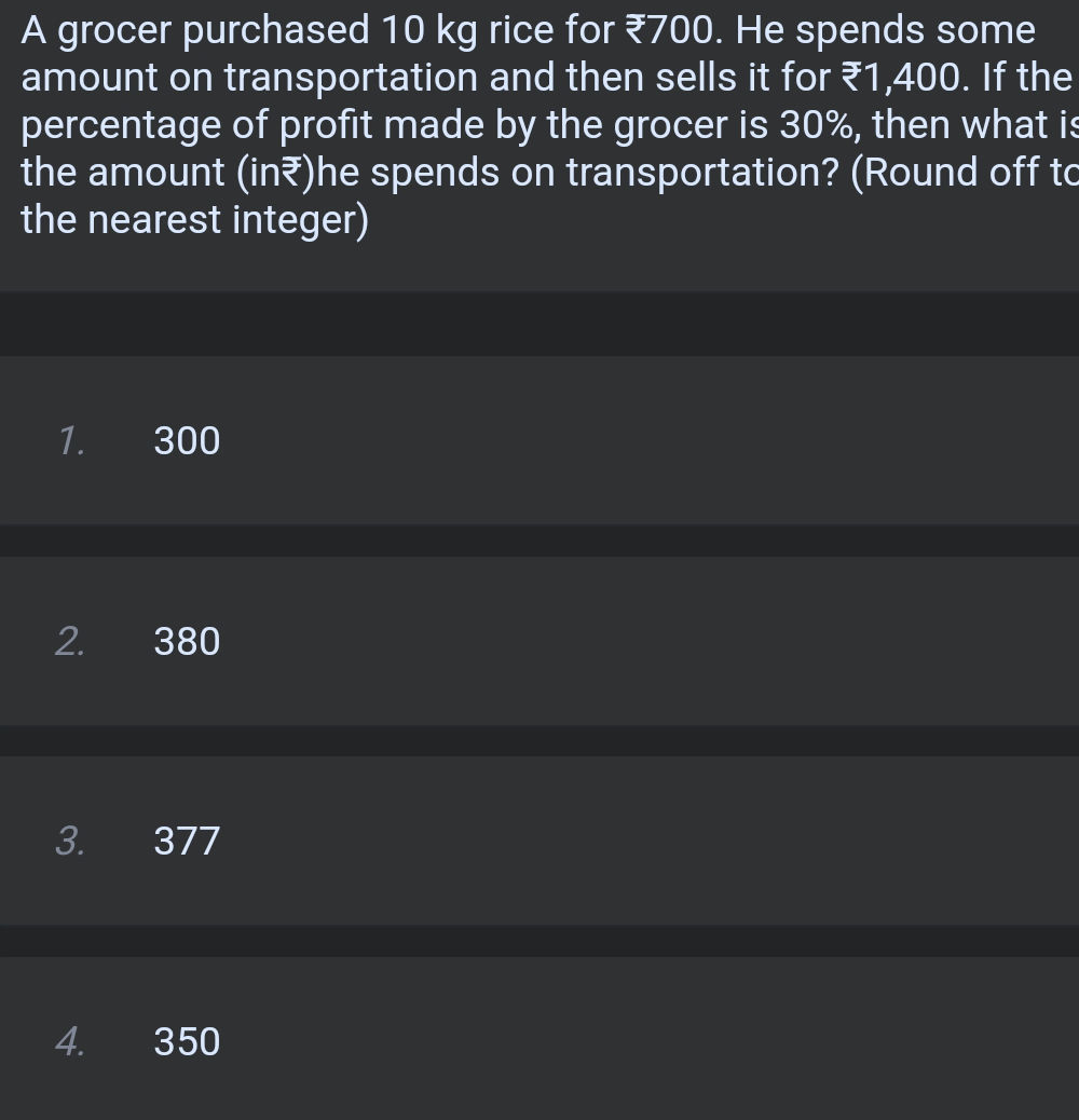 A grocer purchased 10 kg rice for ₹700. He | StudyX