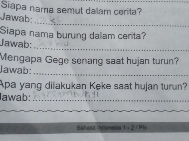 Siapa nama semut dalam cerita? Jawab: k | StudyX