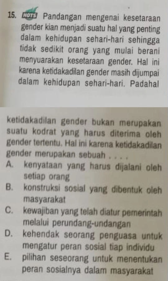 15. Pandangan mengenai kesetaraan gender | StudyX