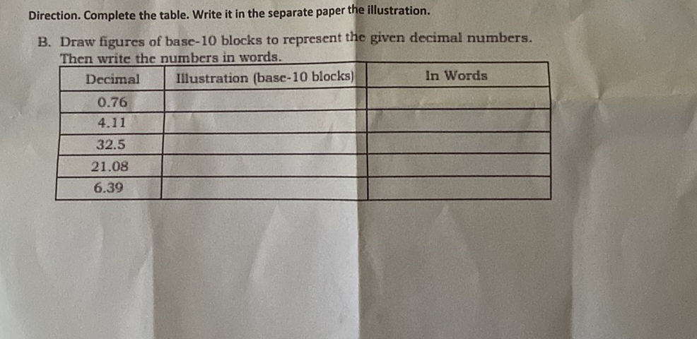 Direction. Complete the table. Write it in | StudyX
