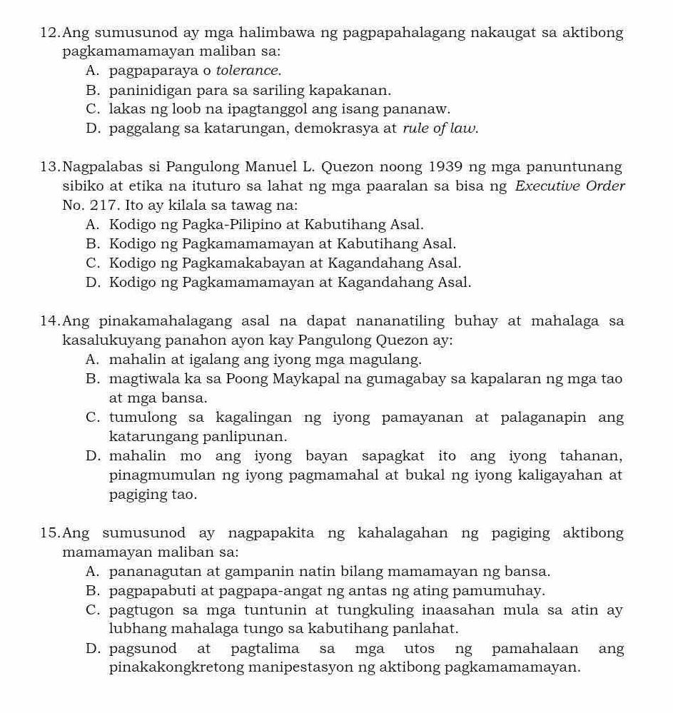 12. Ang sumusunod ay mga halimbawa ng | StudyX