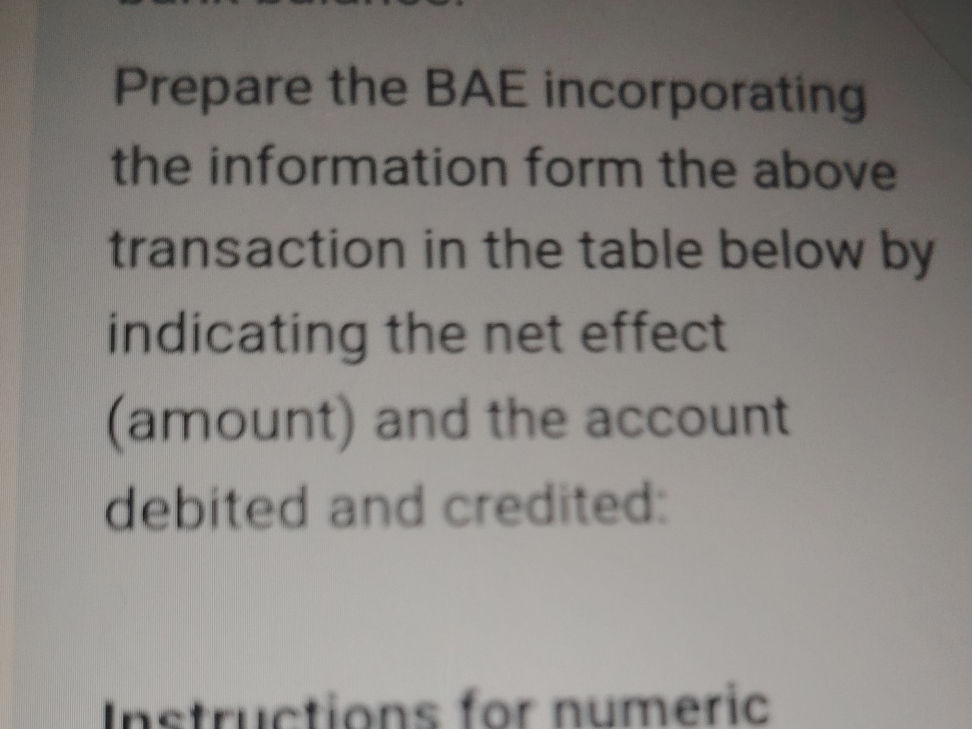 Prepare the BAE incorporating the | StudyX