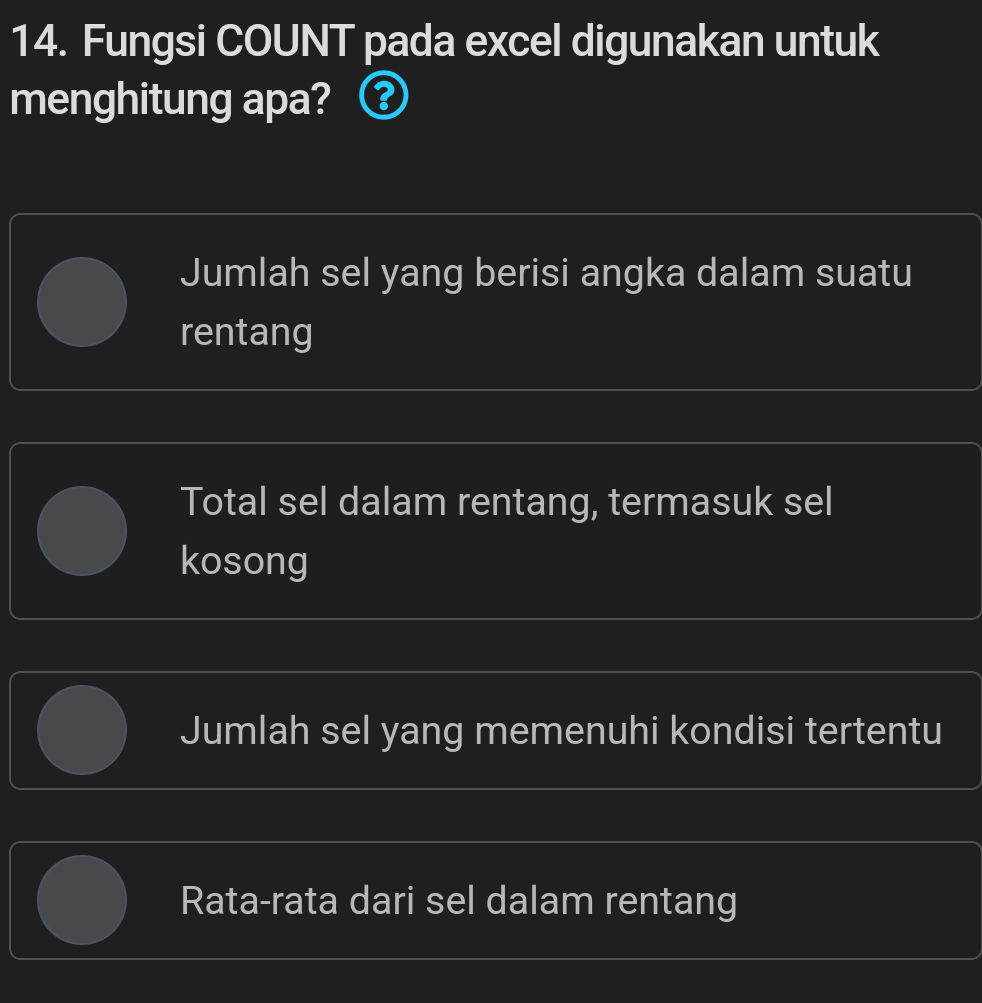 14. Fungsi COUNT pada excel digunakan untuk | StudyX