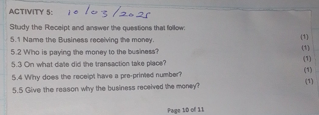 ACTIVITY 5: 10/03/2025 Study the Receipt | StudyX