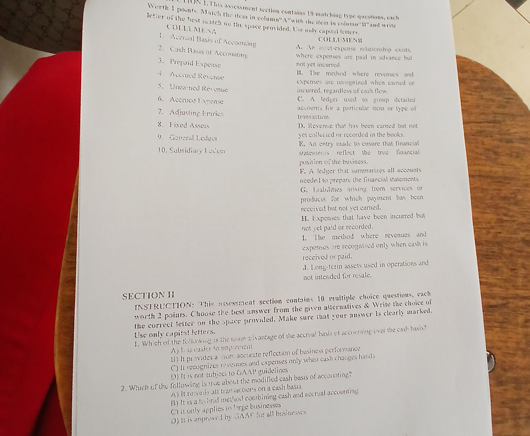 SECTION I Worth 1 points. Match the item in | StudyX